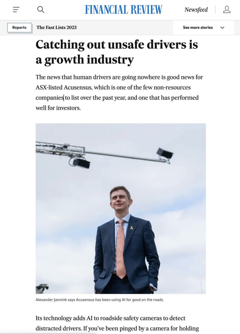 Acusensus makes the AFR Fast 100 List | Acusensus