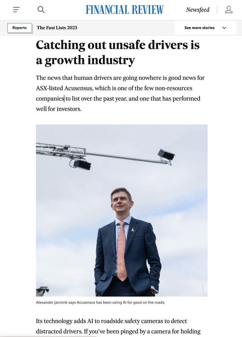 Acusensus makes the AFR Fast 100 List | Acusensus